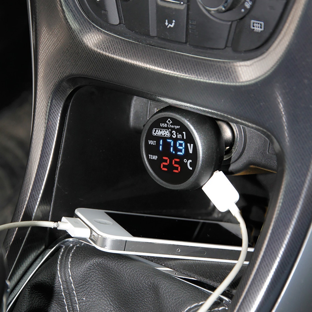Βολτομετρο Μπαταριας SMART-PLUG 3 in 1 12/24V 2,1A (ΜΕ Θερμομετρο ...