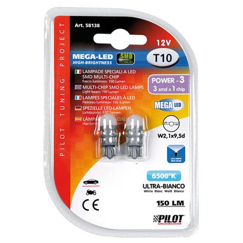 Lampa T10 Mega-Led Hi-Power White 12V 2τμχ