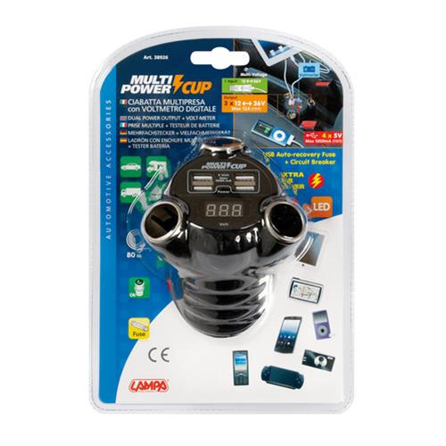 Lampa Ανταπτορας Αναπτηρα 12/24/36V Τριπλος Με 4 USB+ΒΟΛΤΟΜΕΤΡΟ Multi ...