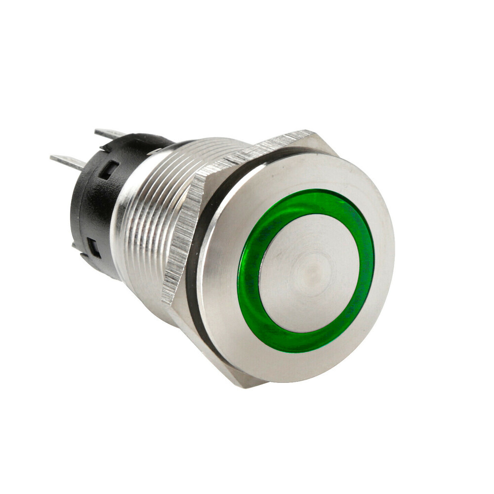 Διακοπτης Μπουτον (BUTTON) 12/24V 5Amax 5PIN IP65 ON/OFF Me Led Πρασινο ...