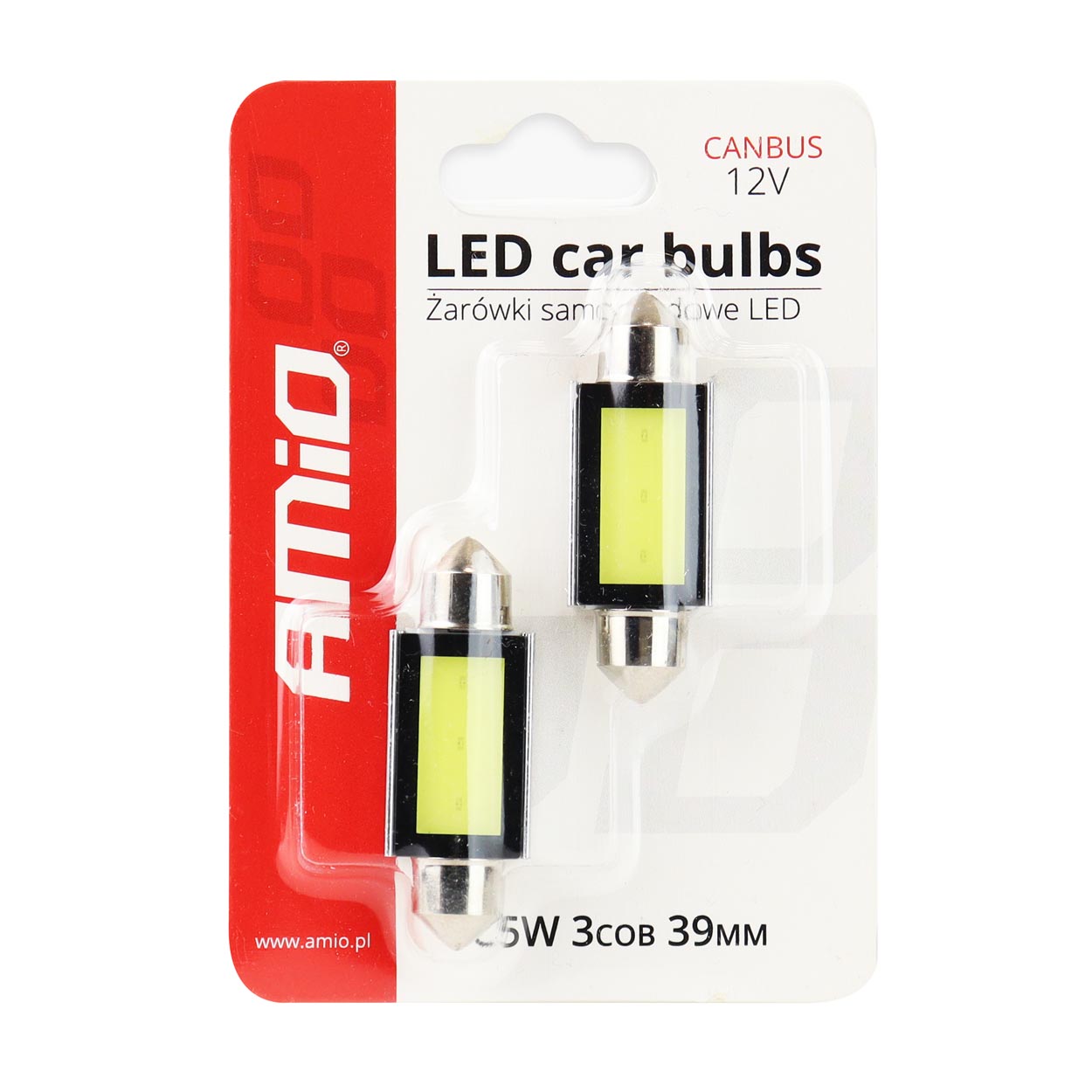 Λαμπακια Πλαφονιερας 39mm 12V 5.600K Cob Led CAN-BUS Amio - 2 ΤΕΜ.